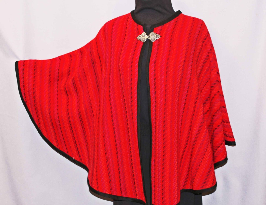 Red Wool Hand Woven Cape, Wool Cloak, Red Wool Wrap, Red Wool Poncho - Etsy