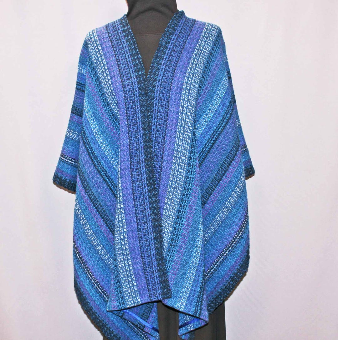 Blue Wool Hand Woven Ruana, Stole, Wrap, Cape, Poncho, Shawl - Etsy