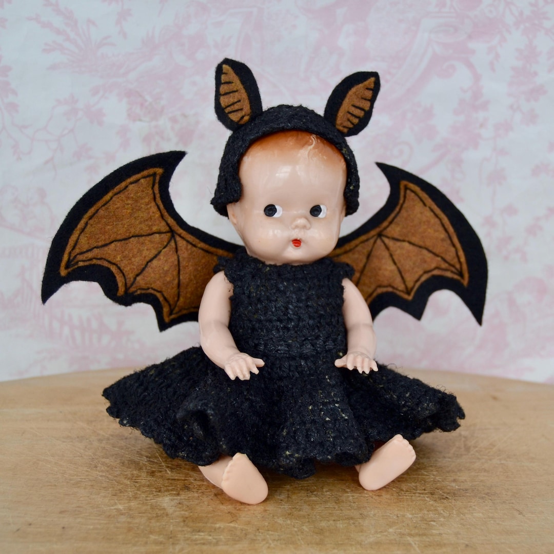 Beatrice the Batty Doll With Felt Wings and Ears, Vintage and Upcycled ...
