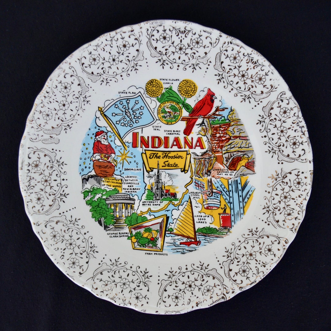 Vintage Indiana Ceramic Decorative Souvenir Plate With Tourist ...