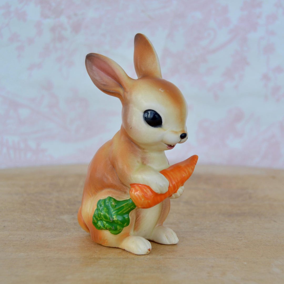 Vintage Ceramic Bunny Rabbit Figurine With Carrot by Josef Japan - Etsy