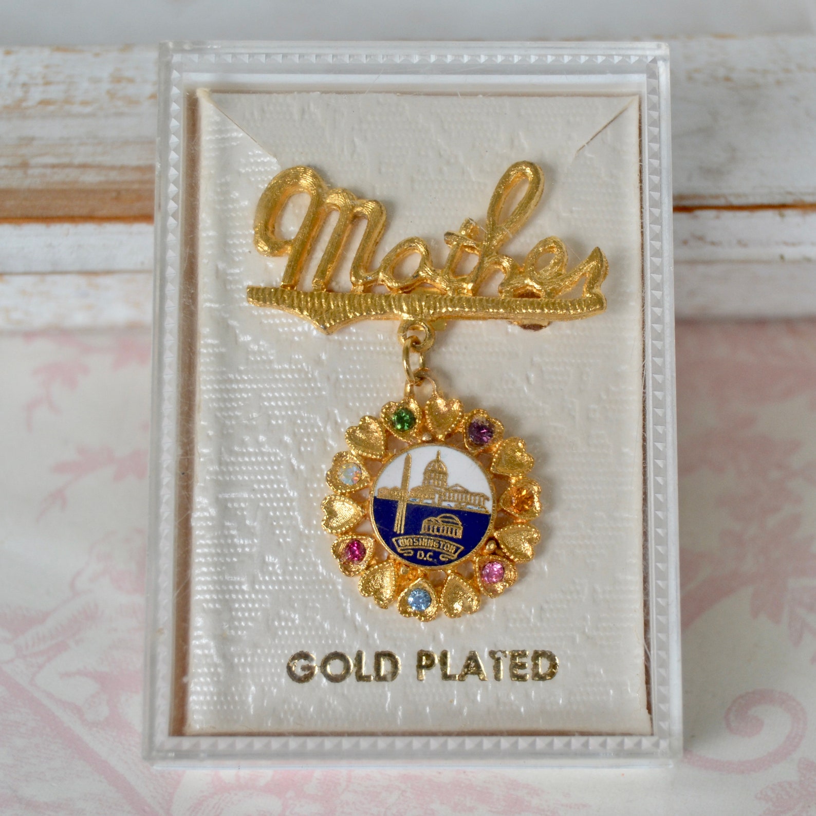 Vintage Mother Brooch in Gold Tone Metal With Rhinestones - Etsy