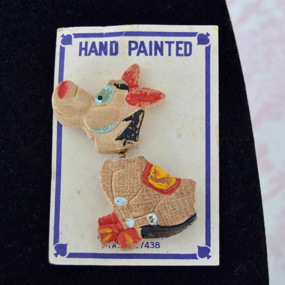 Vintage Wood Horse Brooch With Spring Bobble Head Made in Japan and ...
