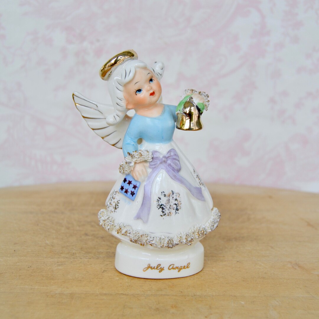 Vintage July Angel Ceramic Figurine With Spaghetti Trim and - Etsy
