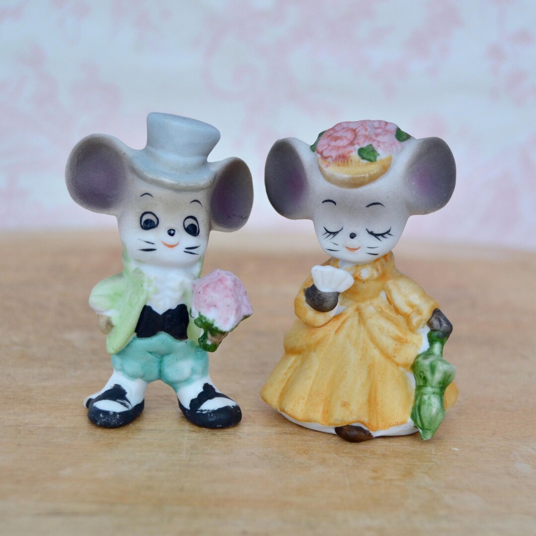 Vintage Small Mouse Couple Figurines in Fancy Clothes Made of Bisque ...