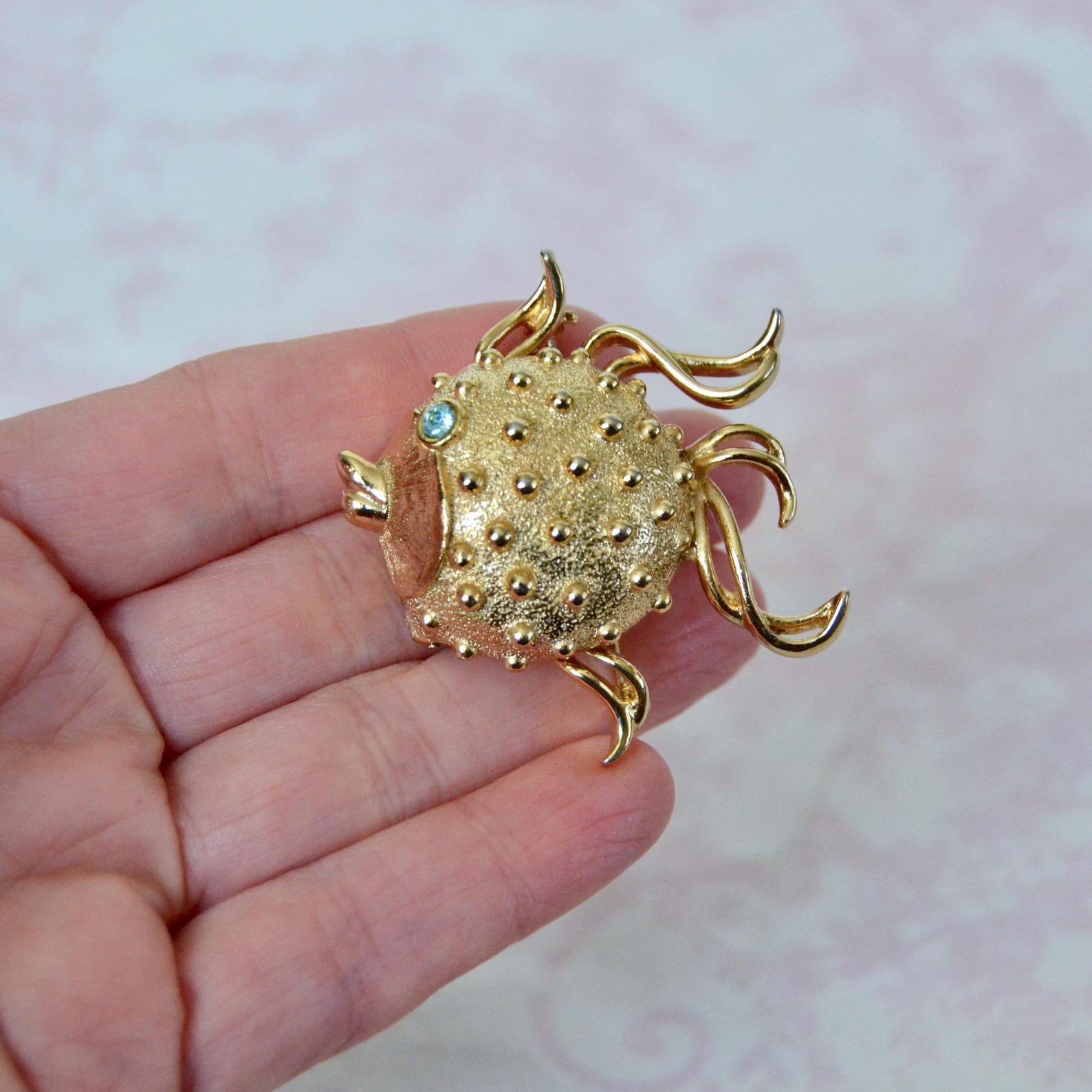 Vintage Perfume Brooch of Gold Tone Metal Puffer Fish by Fuller Brush ...
