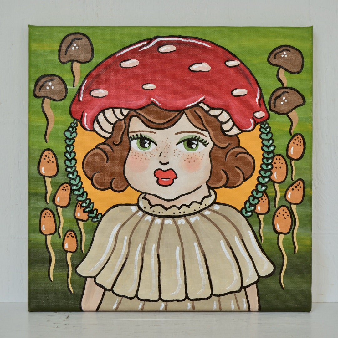 Tabitha the Toadstool Girl Original Painting on 10" X 10" Canvas - Etsy