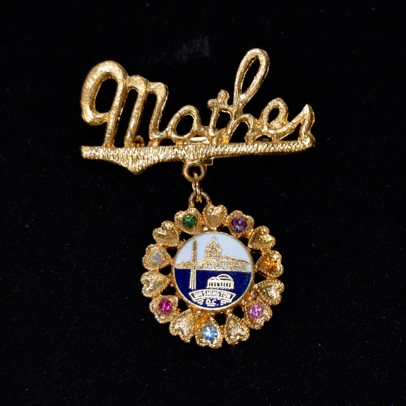Vintage Mother Brooch in Gold Tone Metal With Rhinestones Souvenir of ...