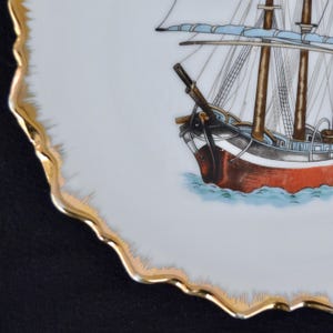 Vintage Ceramic Sailing Ship Plate Wall Hanging With Gold Rim Made in ...