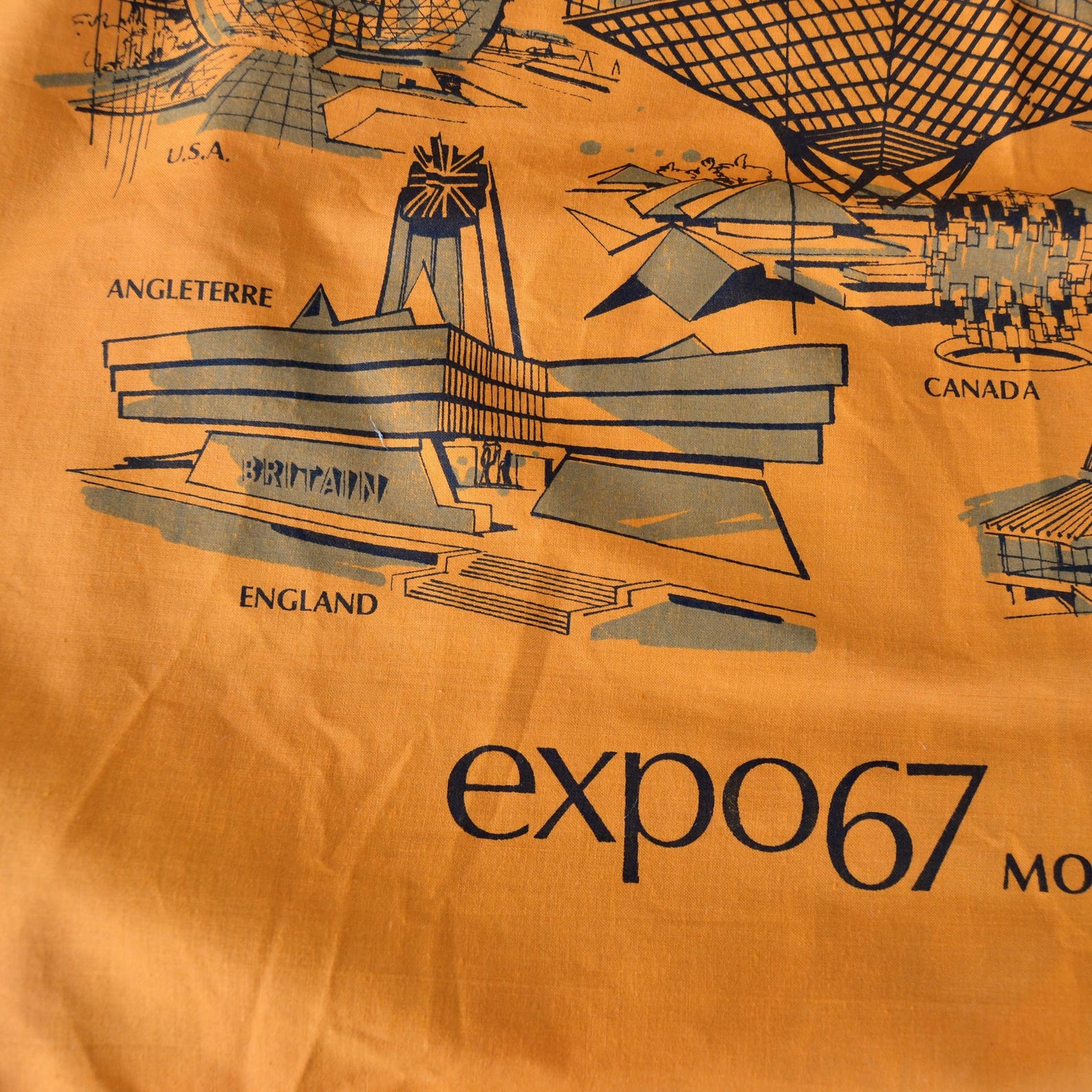 Vintage Orange Fabric Apron Souvenir of Expo 67 in Montreal Canada Size ...