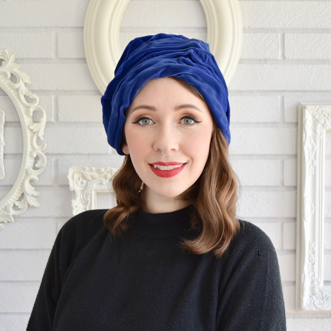 Vintage Blue Velvety Fabric Turban Style Hat by Arnold Constable Union ...