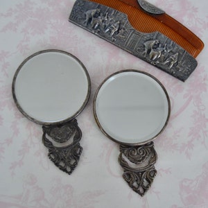 Vintage Set of Small Hand Mirror and Pocket Comb Silver Plated Made in ...