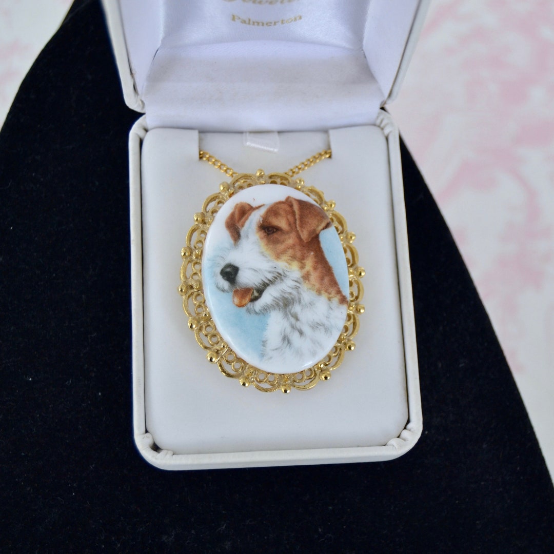 Vintage Jack Russell Terrier Cameo Necklace Pendant and Brooch With Dog ...