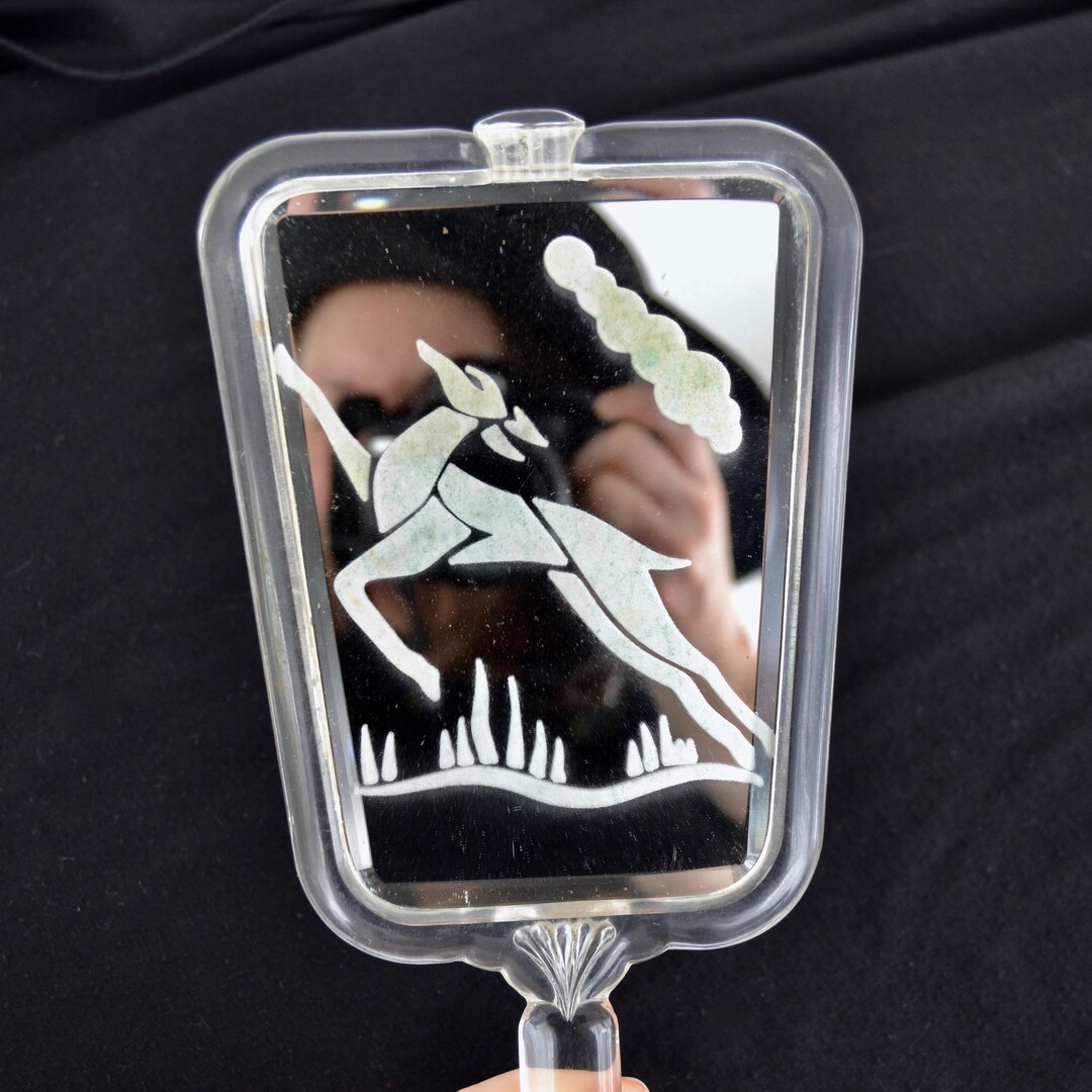Vintage Lucite Hand Mirror With Gazelle Image on One Side by Lady ...