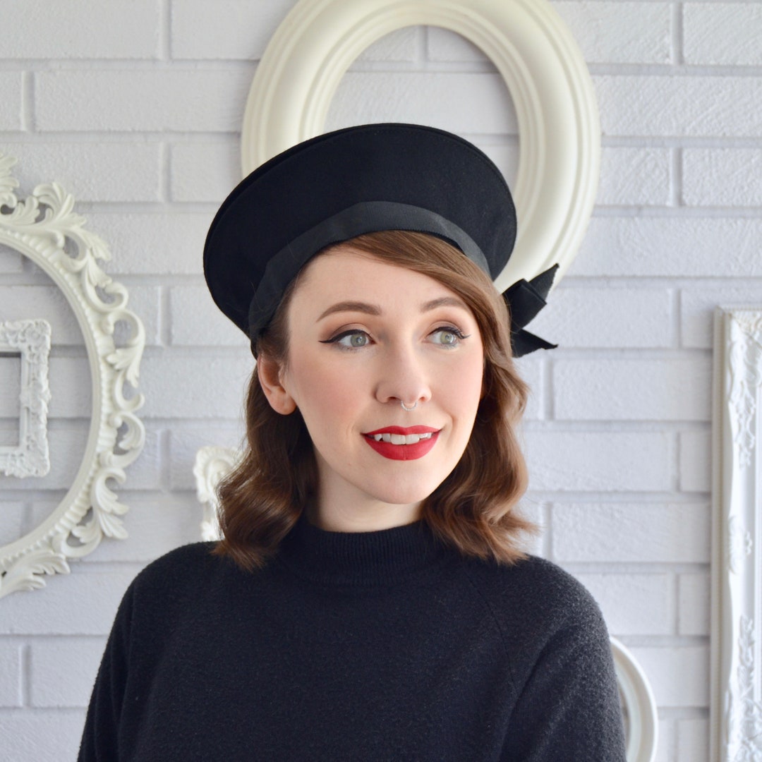 Vintage 1940s Black Wool Sailor Style Hat With Ribbon by Neumann Endler ...