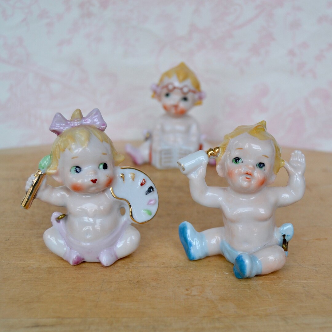 Vintage Trio of Ceramic Baby Figurines With Safety Pin Diapers Made in ...