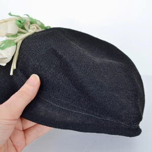 Vintage Black Fabric Hat With Fabric Flowers and Leaves - Etsy