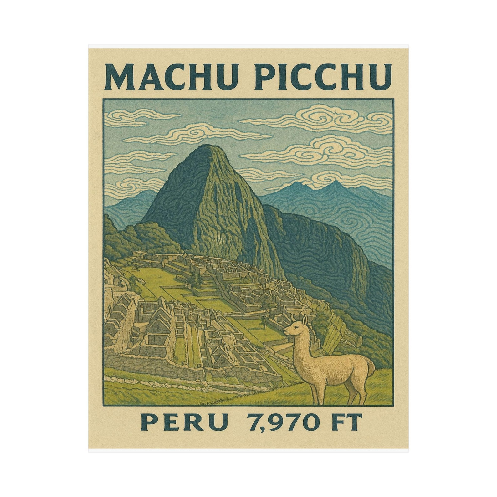 Machu Picchu Peru Poster, Japanese Block Print Vintage Wall Art, Travel ...