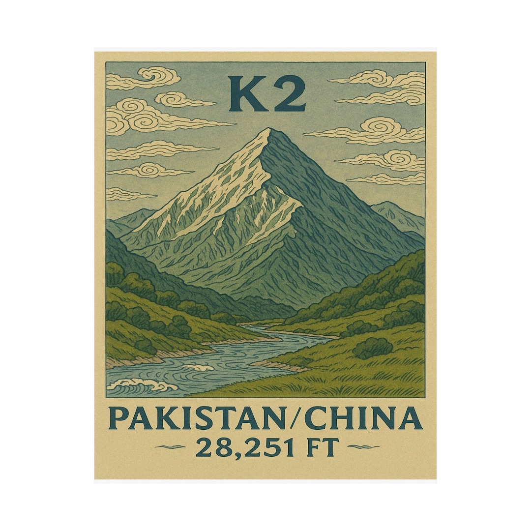 K2 Mountain Poster, Japanese Block Print Style, Travel Wall Art - Etsy