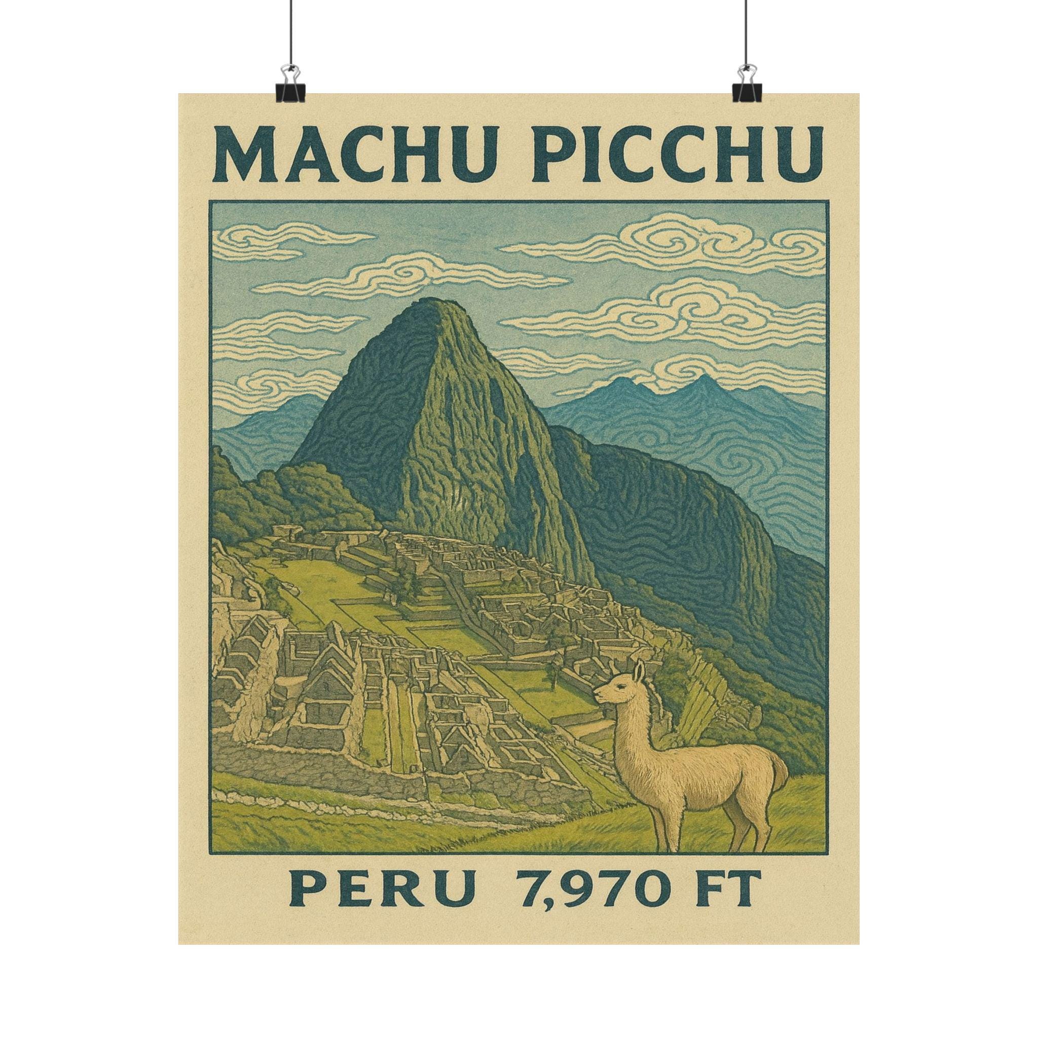 Machu Picchu Peru Poster, Japanese Block Print Vintage Wall Art, Travel ...