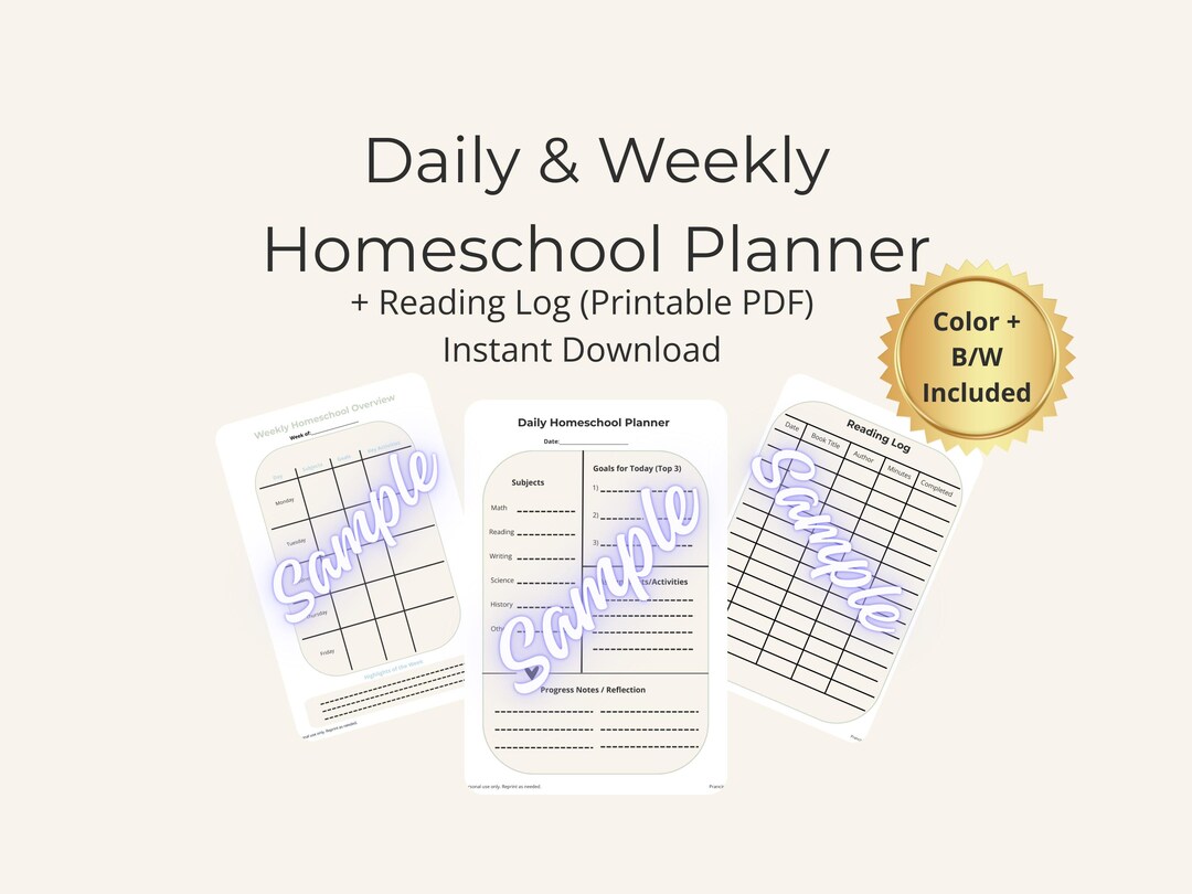Homeschool Planner Printable / Daily & Weekly Lesson Plan + Reading Log ...