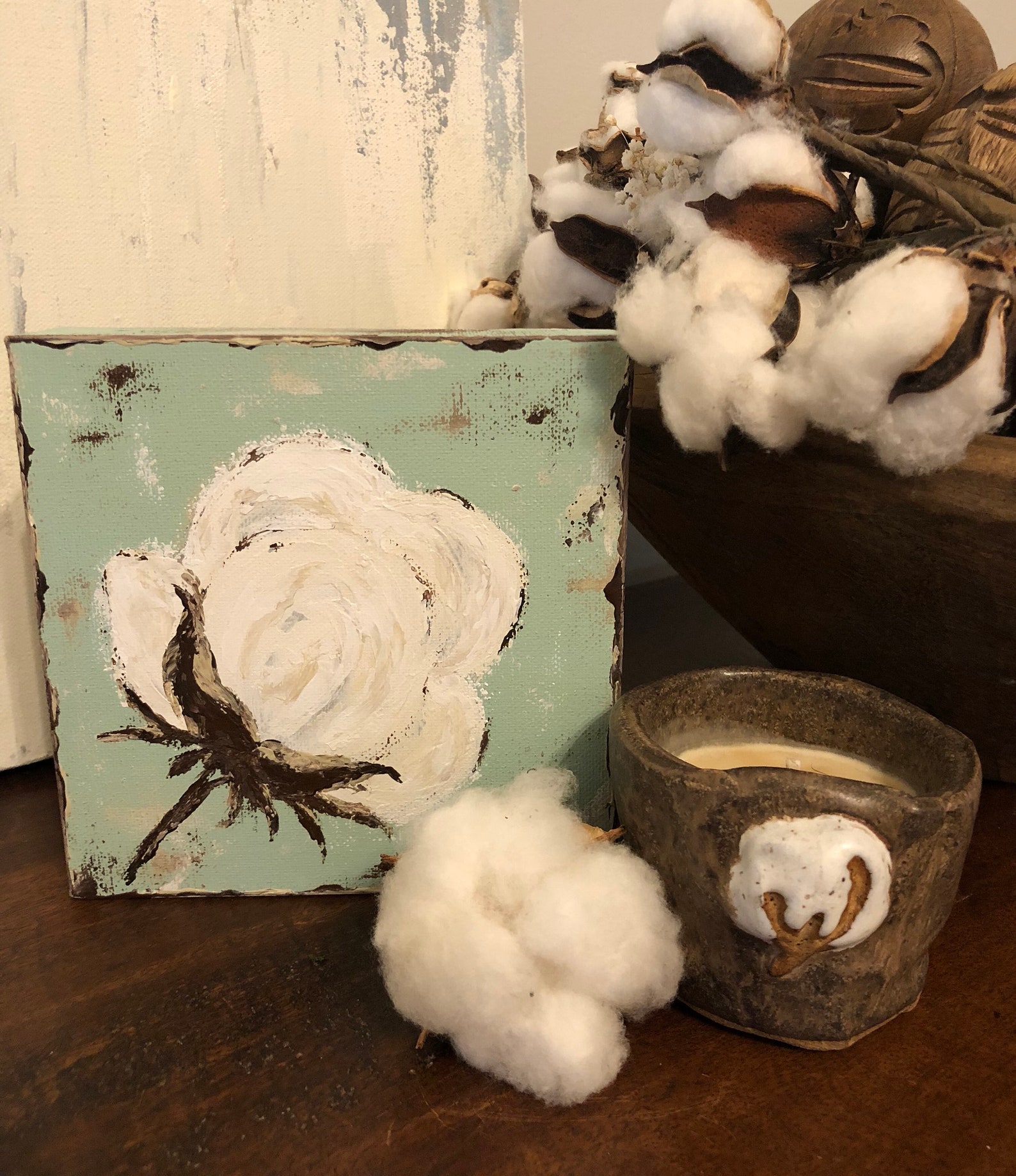 Cotton Boll, Original Art, Acrylic Painting, Farmhouse Decor, Fall ...