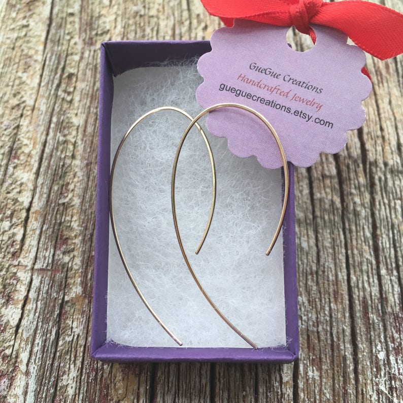 Inverted Gold Hoop Earrings Rose Gold Wire Earrings Thin | Etsy