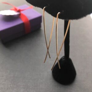 Inverted Gold Hoop Earrings, Upside Down Hoop, Gold Threader Earrings ...