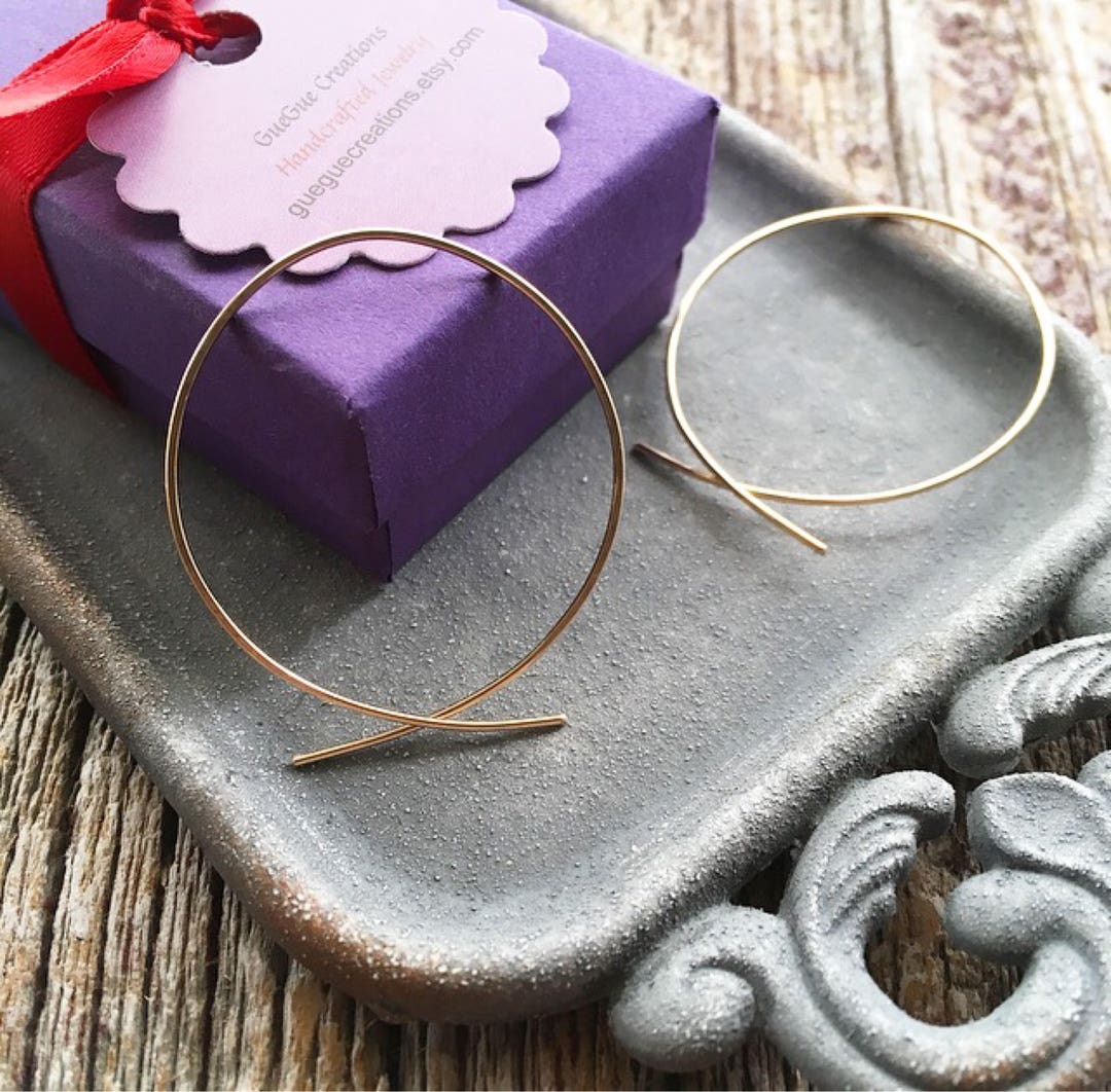 Inverted 14K Gold Filled Hoop Earrings, Upside Down Silver Wire ...