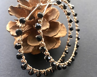 Black Beaded Hoops | Etsy