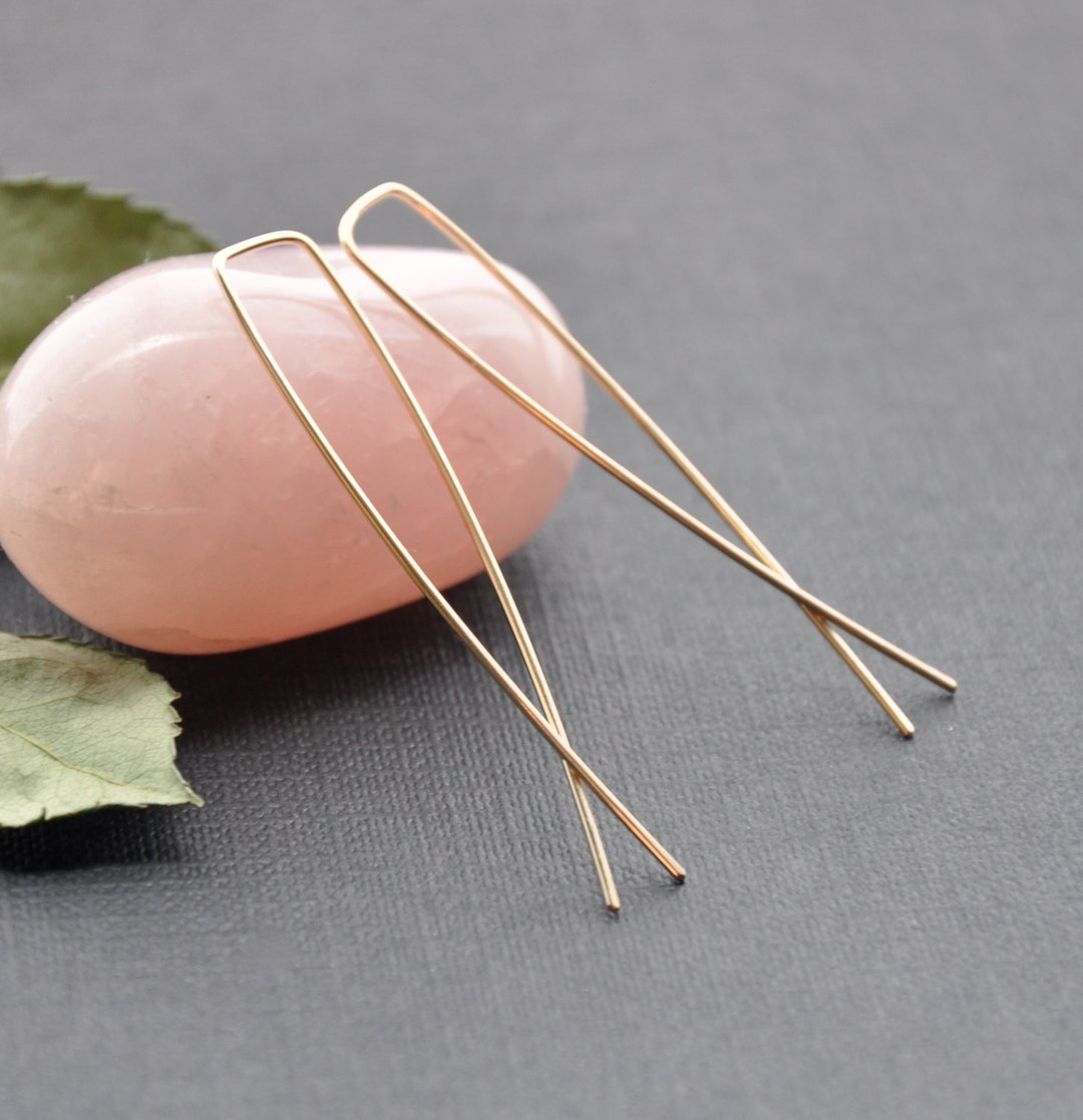 Inverted Gold Hoop Earrings, Upside Down Hoop, Gold Threader Earrings ...