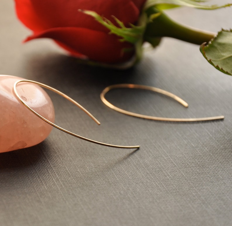 Inverted Gold Hoop Earrings Rose Gold Wire Earrings Thin | Etsy