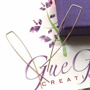 Inverted Gold Hoop Earrings, Upside Down Hoop, Gold Threader Earrings ...