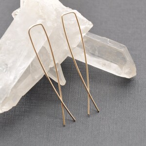 Inverted Gold Hoop Earrings, Upside Down Hoop, Gold Threader Earrings ...