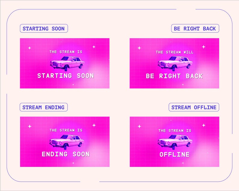 Retro Animated Pink Twitch Screens |starting Soon, BRB, Ending, Offline ...