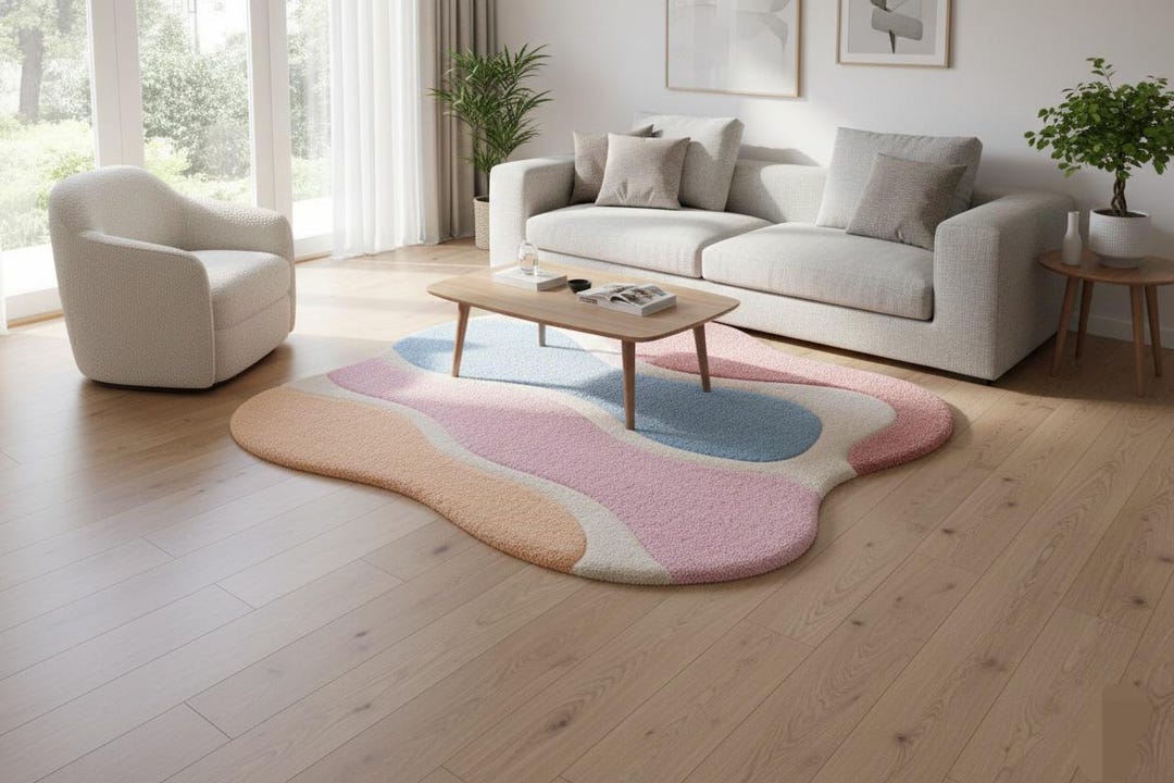 Irregular Shape Tufted Rug | Abstract Pastel Area Rug | Handmade Modern ...