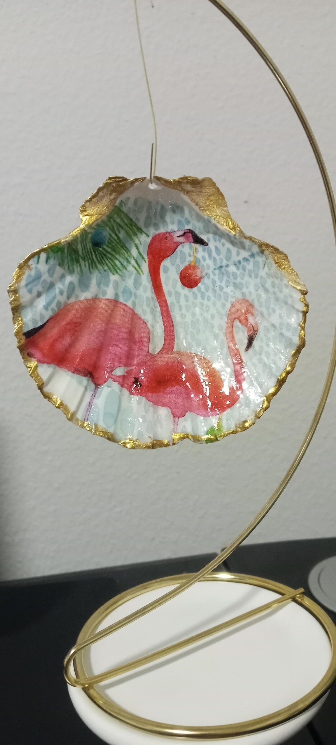 Decoupage Flamingo Scallop Shell Ornament, Coastal Decor - Etsy