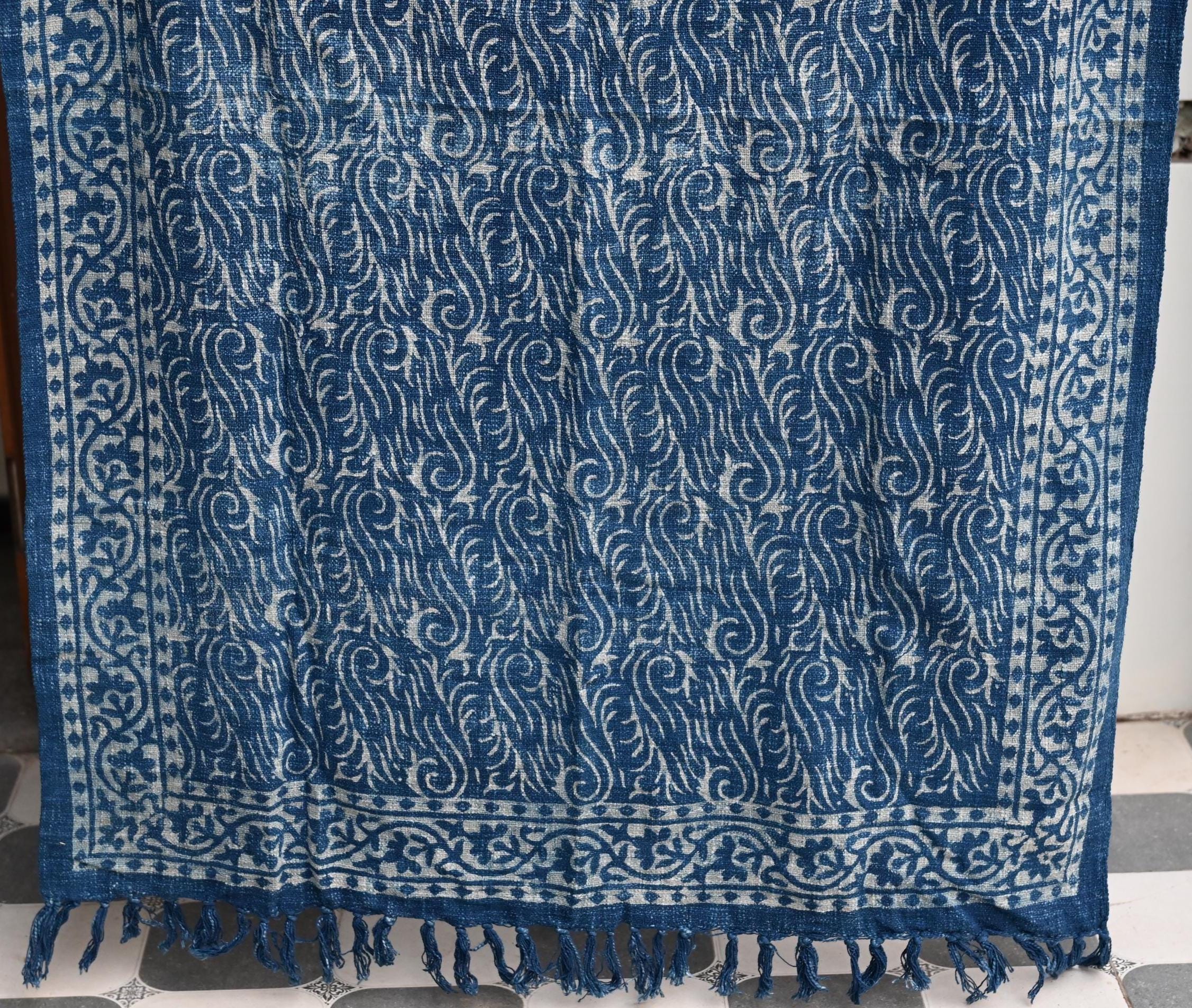 Handmade Indigo Cotton Throw Blanket, Bohemian Block Print Decor - Etsy