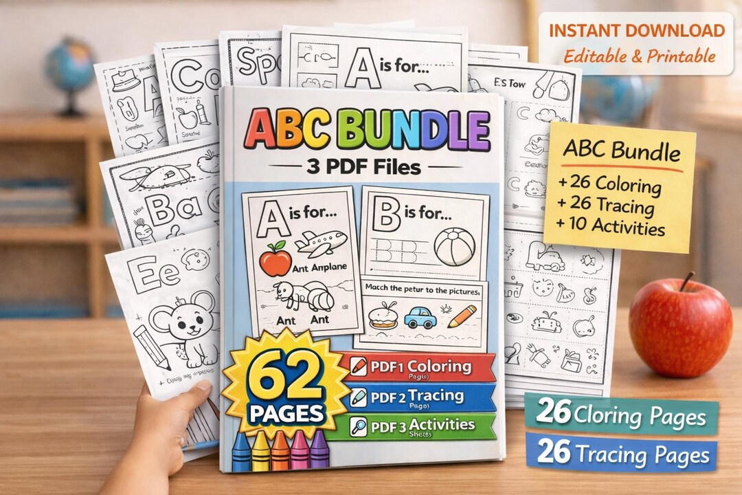 Alphabet Worksheets Bundle Printable, ABC Coloring Pages and Tracing ...