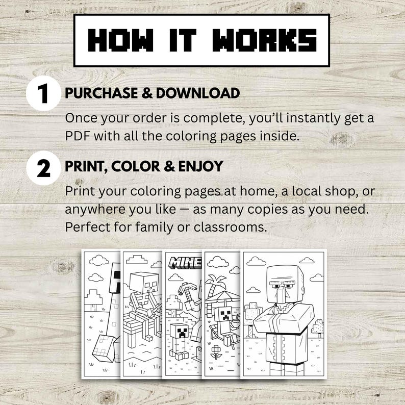 Minecraft Coloring Pages – 20 Printable Pixel Art Sheets (digital PDF ...