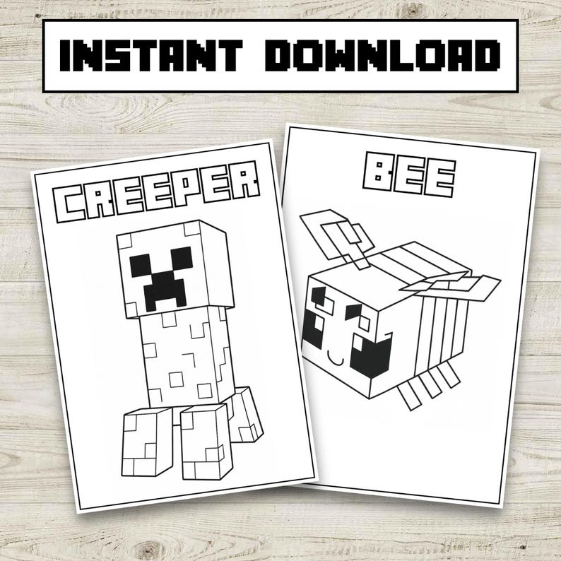 Minecraft Coloring Book – 25 Pixel Art Gamer Mobs (digital PDF Download ...