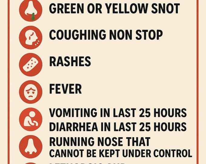 Sick Policy Form Style 2 Daycare Childcare Posters Handouts for Parents ...