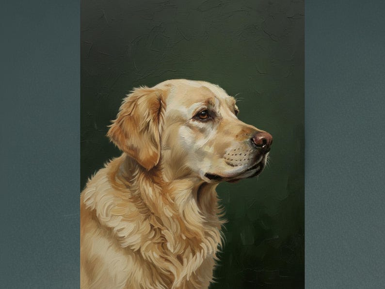 Framed Golden Retriever Artful Oil Painting Portrait | Antique Dog Art ...