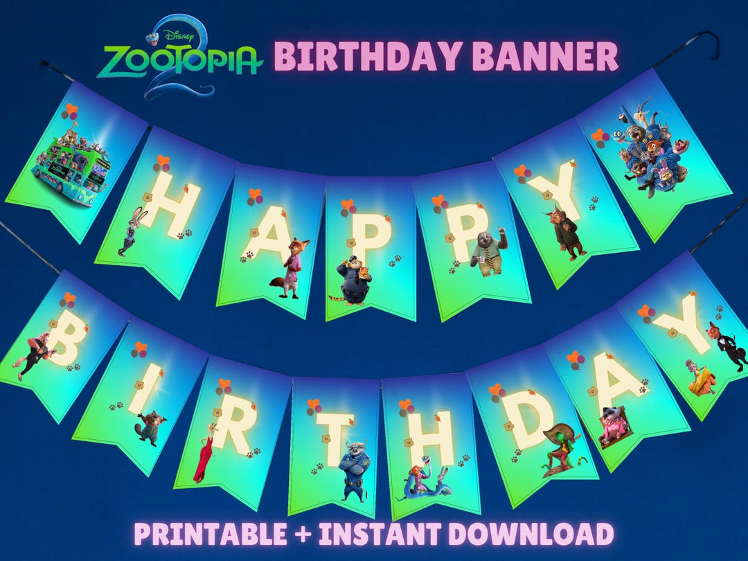 Zootopia 2 Party Banner Printable Party Decor Bunting Flags | Instant ...