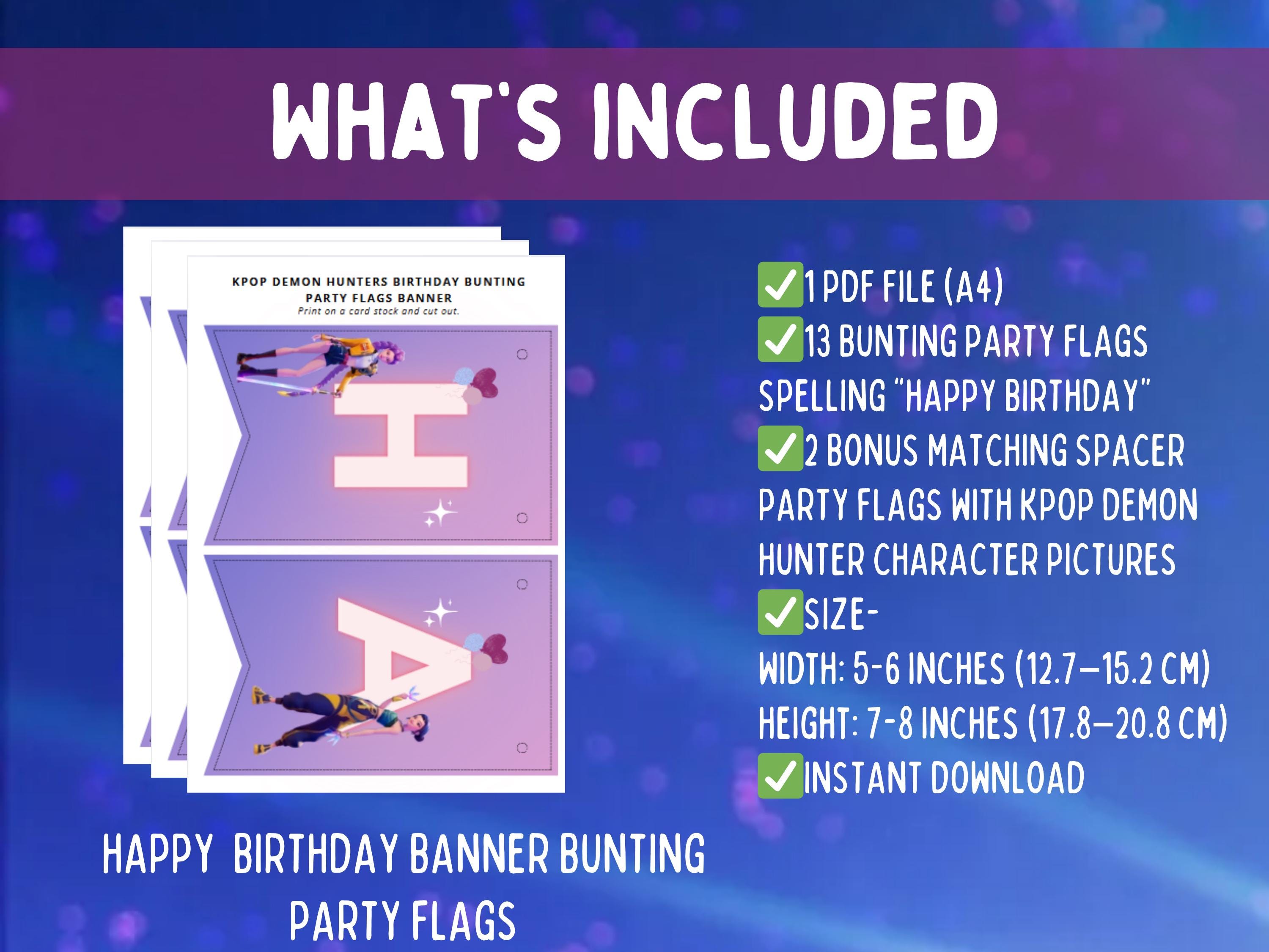 Kpop Demon Hunters Birthday Banner – Printable Party Bunting Flags ...