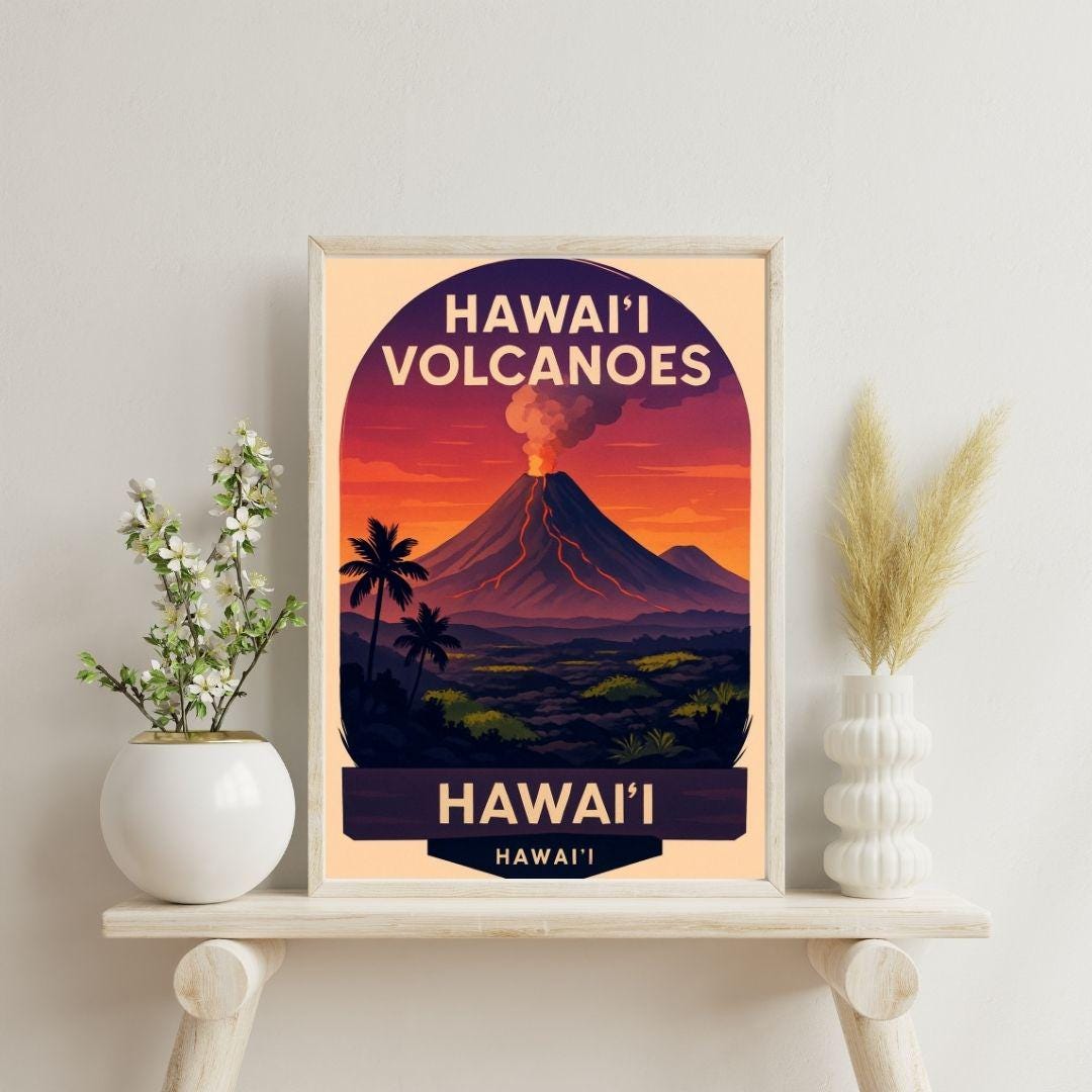 Hawaii Volcanoes National Park Print: Retro Travel Poster Art (digital ...