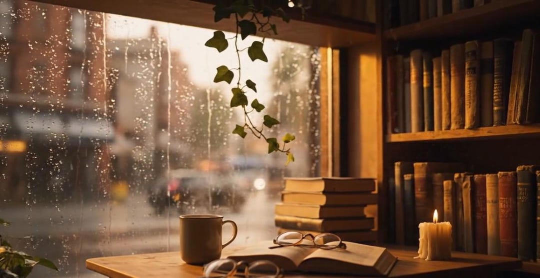 Cozy Bookstore Window Rain Ambience Video - Reading & Journaling ...