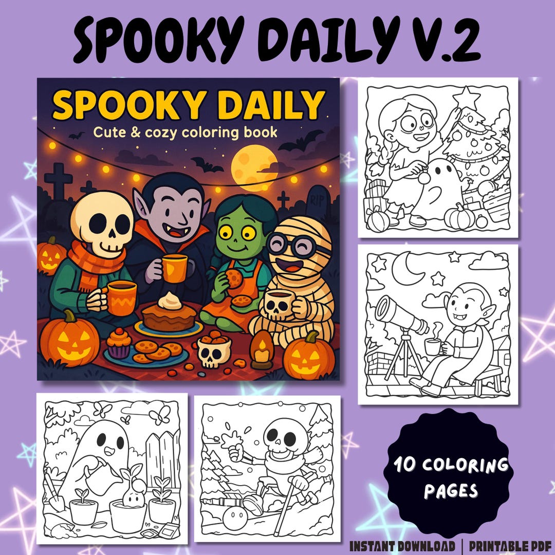 Spooky Cute Coloring Pages. Vol.2 | 10 Printable Halloween-themed ...