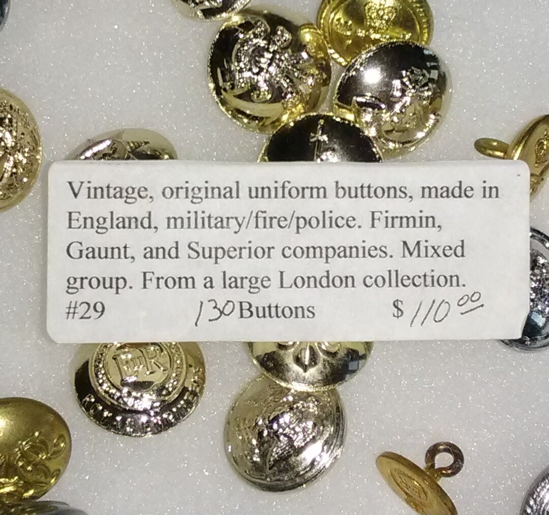 130 Vintage Military, Police, Fire Button Collection From London ...