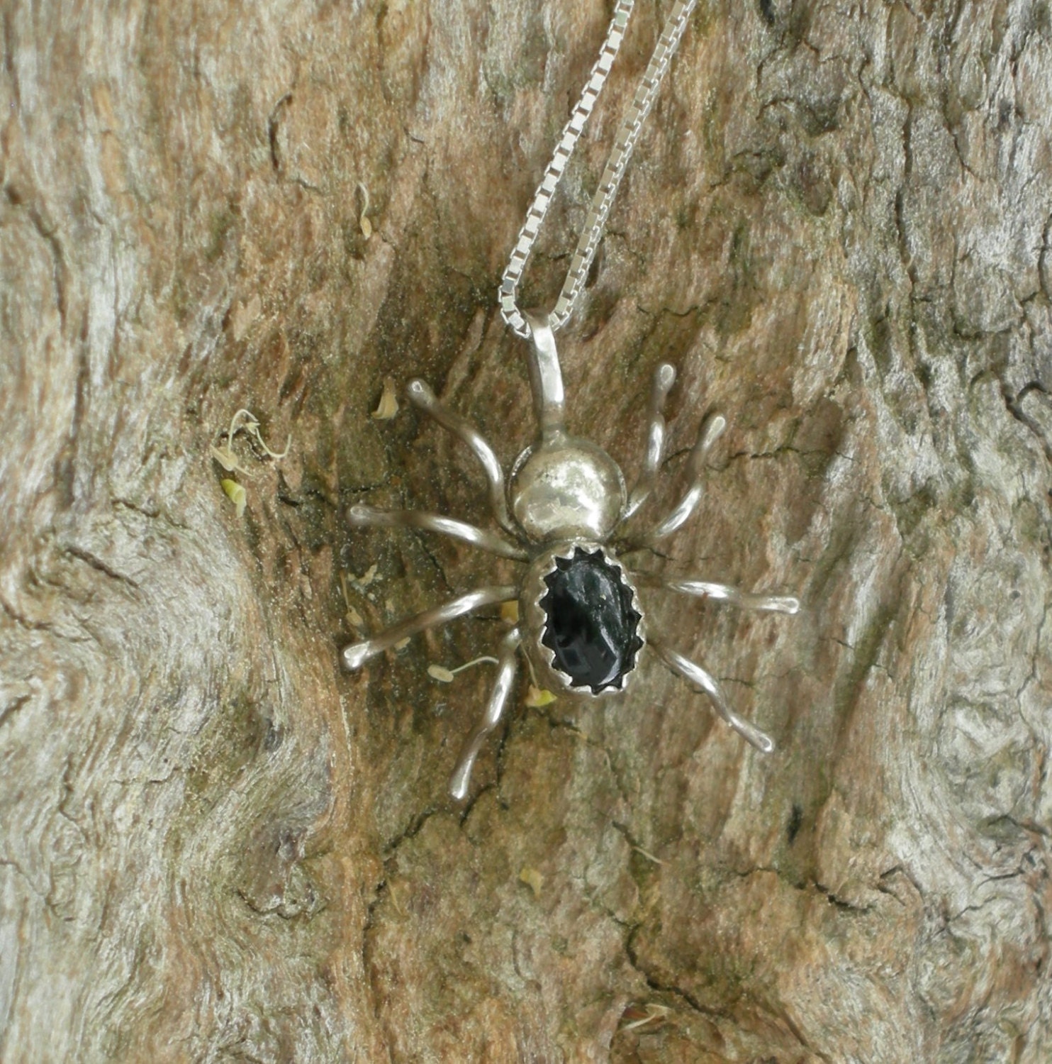 18 Sterling Silver Box Chain and Black Onyx Spider Pendant - Etsy